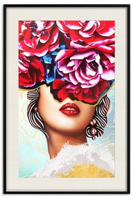 Plakát Sladké rty - abstraktní portrét ženy s květinami na světlém pozadí