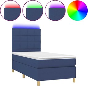 Box spring postel s matrací a LED modrá 90x200 cm textil 3135411