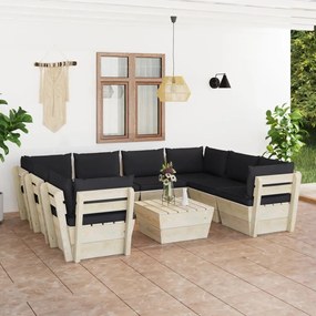 vidaXL 9dílná zahradní sedací souprava z palet + podušky smrkové dřevo [3063607] Barva: Černá