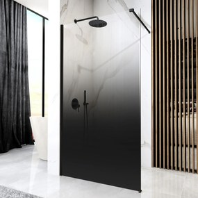 Rea Aero Ombre, sprchová zástěna Walk-In 110x195 cm, 8mm čiré sklo s černým vzorem, černý matný profil, REA-K2461