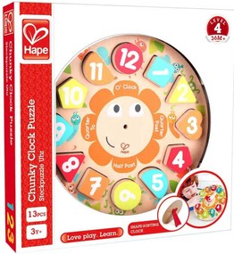 HAPE DŘEVO Puzzle vkládací hodiny 13 dílků 25cm *DŘEVĚNÉ HRAČKY* e1622