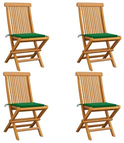Zahradní židle se zelenými poduškami 4 ks masivní teak,  3062573