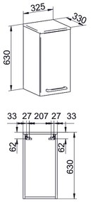 Mereo, Mereo Bino koupelnová skříňka horní 63 cm, levá, dub Arlington, MER-CN625