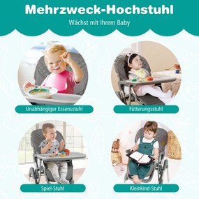 Costway Vysoká stolička baby skládací dětská vysoká stolička s funkcí – šedá