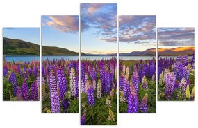 Obraz na plátně pětidílný Levandulové jezero Květiny - 100x70 cm