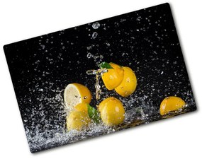 Wallmuralia Deska na krájení chleba skleněná Citrony a voda 80x52 cm