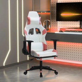 Herní židle s podnožkou bílá a růžová umělá kůže,  3143772