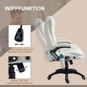 Kancelářská židle Vinsetto s vibračním masážním systémem, ergonomická židle s vyhříváním, sklápěcí funkce, výškově nastavitelná exekutivní židle s dá…
