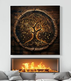 Obraz na plátně - Strom života Noční hvězdy, dřevo styl FeelHappy.cz Velikost obrazu: 120 x 120 cm