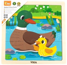 Viga Dřevěné puzzle Kachna 9 dílků