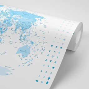 Samolepící tapeta detailní mapa světa v modré barvě