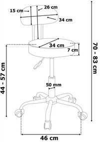 Taburetka na kolečkách s opěradlem GAMMA - bílá