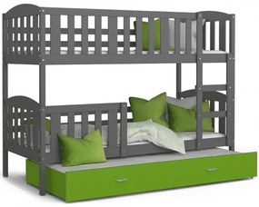 DOBRESNY Dětská patrová postel KUBU 3 200x90 cm ŠEDÁ ZELENÁ