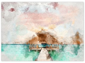 Skleněný obraz - Maledivy, dřevěné molo (70x50 cm)