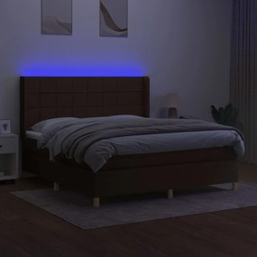 Box spring postel s matrací a LED tmavě hnědá 160x200 cm textil 3138888