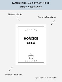 Samolepka na kořenky HOŘČICE CELÁ bílá 3 × 4 cm tučné písmo