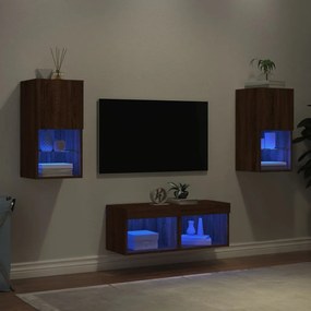 4dílná obývací stěna s LED osvětlením hnědý dub - Default Title