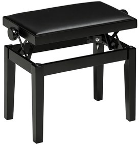 HOMCOM Klavírní stolička Výškově nastavitelná klavírní lavice s koženým polštářem, imitace kůže, gumovník, černá, 63 x 33 x 45-56 cm, ideální pro kla…