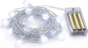 LED světýlka na baterie, kouličky, 2,1 m, ledově bílá, 10 diod, IP20 interiér, 3 × AA