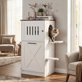 Costway Skříňka na stelivo pro kočky 115 cm Moderní skrytý domeček pro kočky s 2