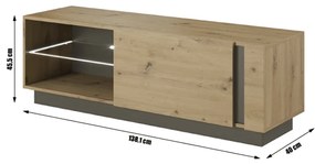 TV stolek CITY — 138,1x40x45,5, dub artisan/šedý grafit Kondela