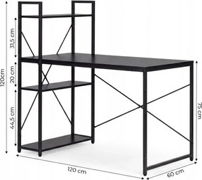 Psací stůl s regálem LOFTY 120x60 cm, černý