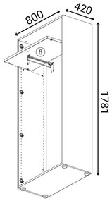 Šatní skříň s výsuvem PRIMO WOOD, 1781 x 800 x 420 mm, ořech