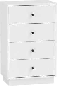 HOMCOM Komoda se 4 zásuvkami, skříň z dřevotřísky v moderním stylu, 47 x 29 x 75 cm, bílá | Aosom