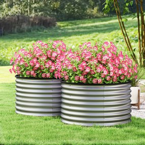 Outsunny Sada 2 vyvýšených květináčů, Elevated Round Planter Kit s otevřeným dnem, gumovými spoilery a pozinkovanou ocelí | Aosom