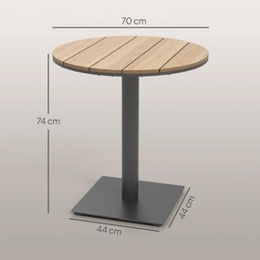 Zahradní stůl Ø70 cm, odolný proti povětrnostním vlivům Kulatý balkonový stůl s lamelovou konstrukcí, ocel Ø70 x 74H cm Přírodní dřevo