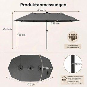 Costway Slunečník 4,5 m Oboustranný s barevnými solárními světly Klika, šedá