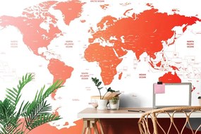 Samolepící tapeta mapa světa s jednotlivými státy v červené barvě - 300x200 cm