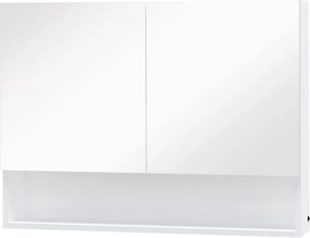 HOMCOM LED 10W zrcadlová skříňka Dvoudveřová koupelnová skříňka s policovou skříňkou Koupelnové zrcadlo Koupelnový nábytek Víceúčelová skříňka pro mě…