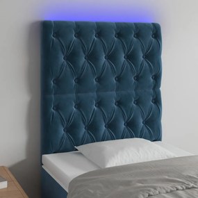 Čelo postele s LED tmavě modré 80x7x118/128 cm samet
