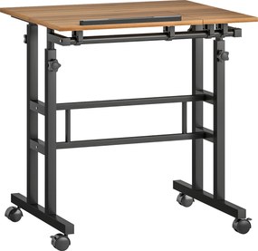 HOMCOM sedací‑stojací stůl 70 x 60 cm – výškově nastavitelný, s kolečky a naklápěcí deskou stolu, hnědý