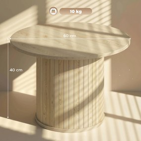 HOMCOM kulatý konferenční stolek s podstavcem ve tvaru sloupu a lamelami pro obývací a ložnicový pokoj Ø60x40 cm, přírodní