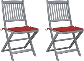 vidaXL Skládací zahradní židle s poduškami 2 ks masivní akáciové dřevo [3064547] Barva: Červená