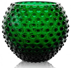 Váza, Jílek Glassworks, HOBNAIL, Tmavě zelená, 16 cm