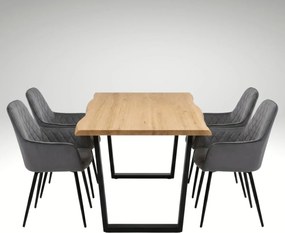 Vikio Jídelní set pro 4 osoby 160x90 cm dub noha U šedá židle s područkami VJS166-4S