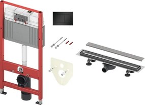 TECE set WC nádržky, tlačítka černý mat a žlabu s nerez roštem "2v1" 90 cm 9400118