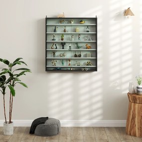 HOMCOM nástěnná police se 6 nastavitelnými dřevěnými policemi a skleněnými dveřmi, 80x9,5x83 cm, Bílá a Černá