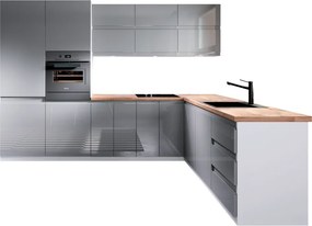 Rohová kuchyňská linka, 300x240, šedá extra vysoký lesk/bílá, levá, AURORA