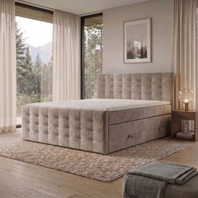 Béžová boxspring postel s úložným prostorem 200x200 cm Blend – Maison de Rêve