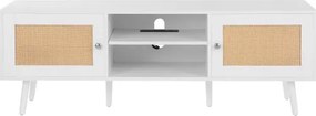 Ratanový TV stojan pro 165,1 cm TV Boho TV stojan s vestavěnou zásuvkou bílá