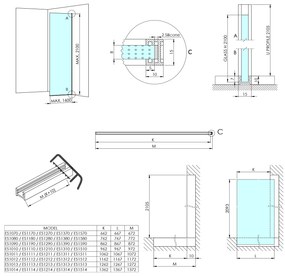 Polysan Architex Chrom walk-in sprchová zástěna 106 x 210 cm chrom matné sklo AXC110MT
