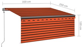 vidaXL Marketos Automatická zatahovací markýza s roletou 3,5x2,5m oranžovohnědá