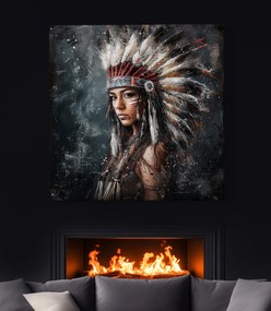 Obraz na plátně - Indiánská žena Vítr z hor FeelHappy.cz Velikost obrazu: 80 x 80 cm