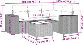 5dílná zahradní sedací souprava s poduškami černá polyratan 3254853