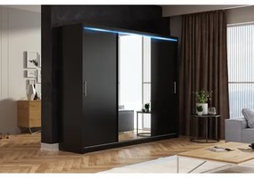 Kvalitní šatní skříň KOLA 13 černá šířka 250 cm Bez LED osvětlení
