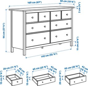 HEMNES Nábytek do ložnice, sada 3 kusů, bílé mořidlo, 80x200 cm